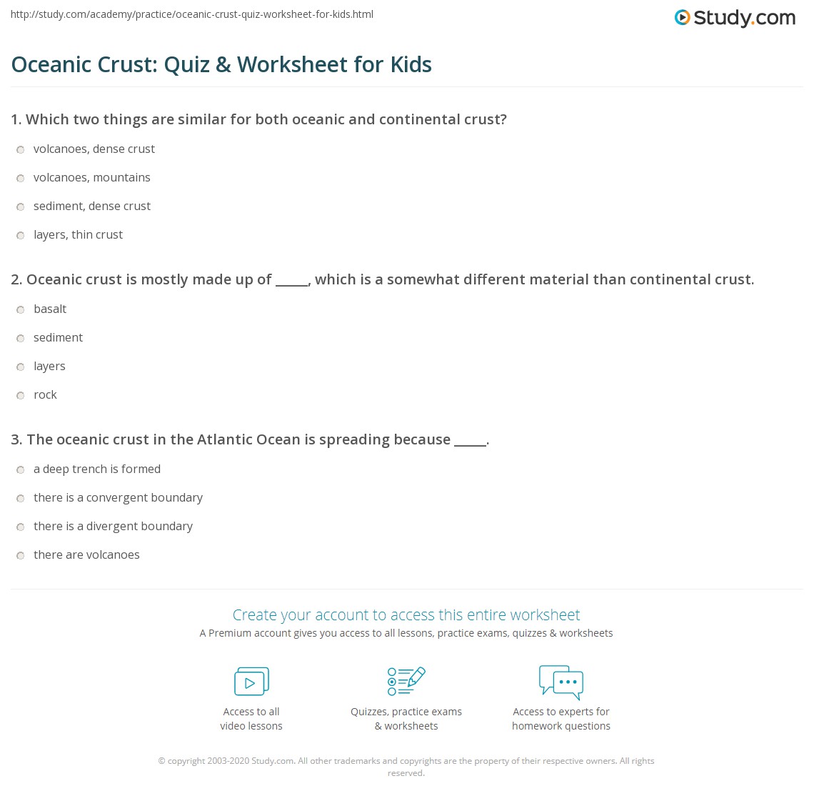 Oceanic Crust: Quiz & Worksheet for Kids | Study.com
