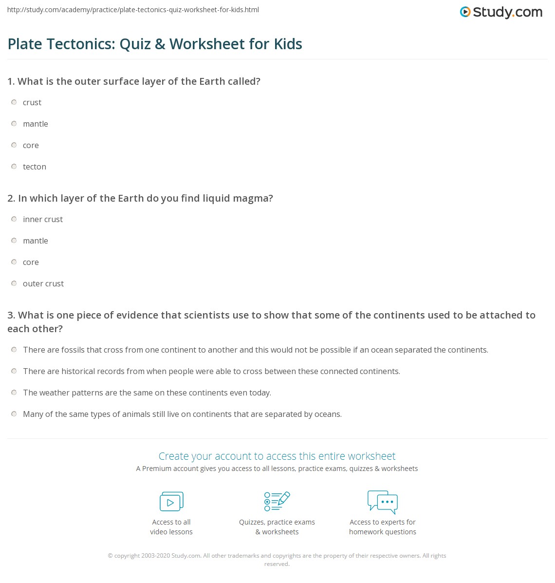 Plate Tectonics For Kids Worksheets