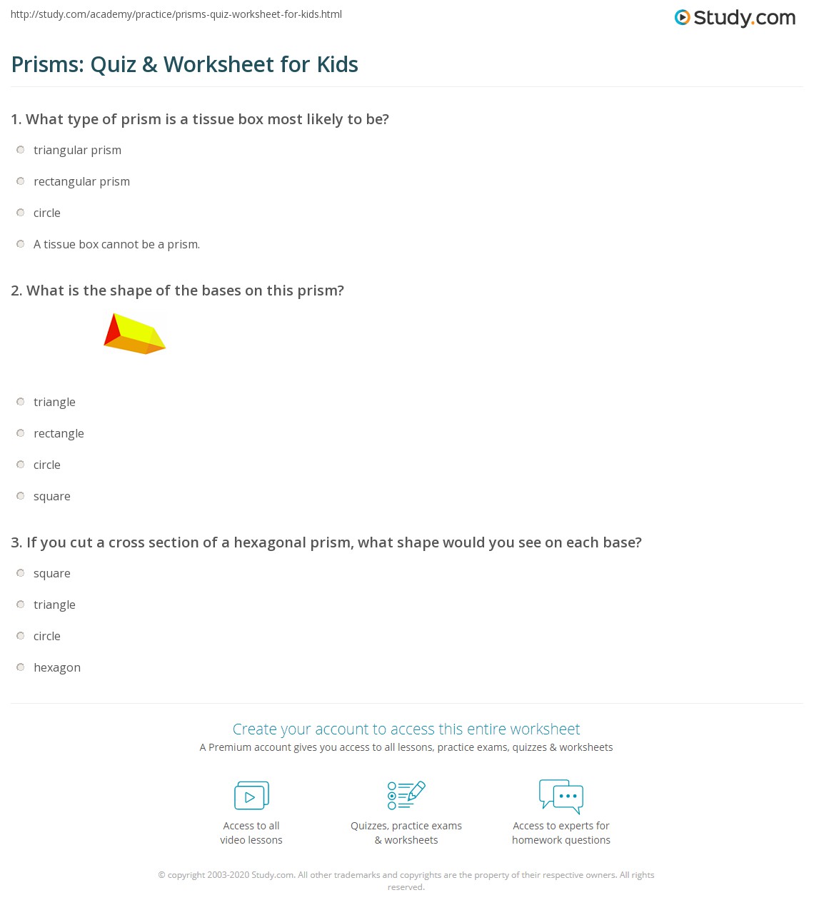Prisms: Quiz & Worksheet for Kids | Study.com