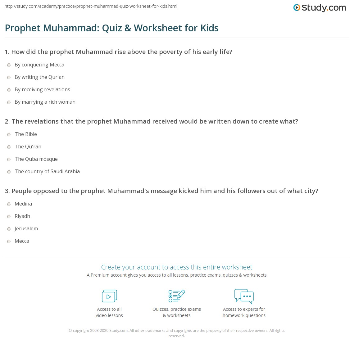 Prophet Muhammad Quiz Worksheet For Kids Study Prophet Muhammad Quiz Worksheet For Kids Study