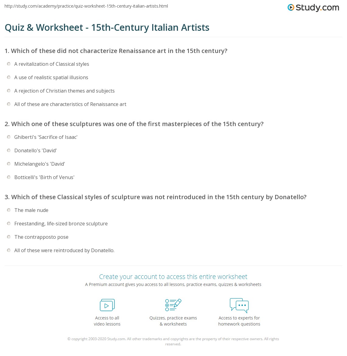 Quiz & Worksheet - 15th-Century Italian Artists | Study.com