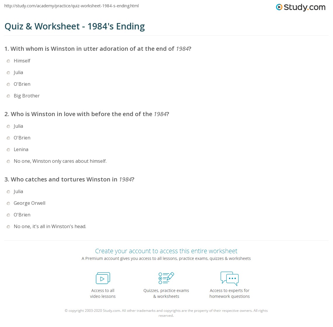 Quiz & Worksheet - 1984's Ending | Study.com