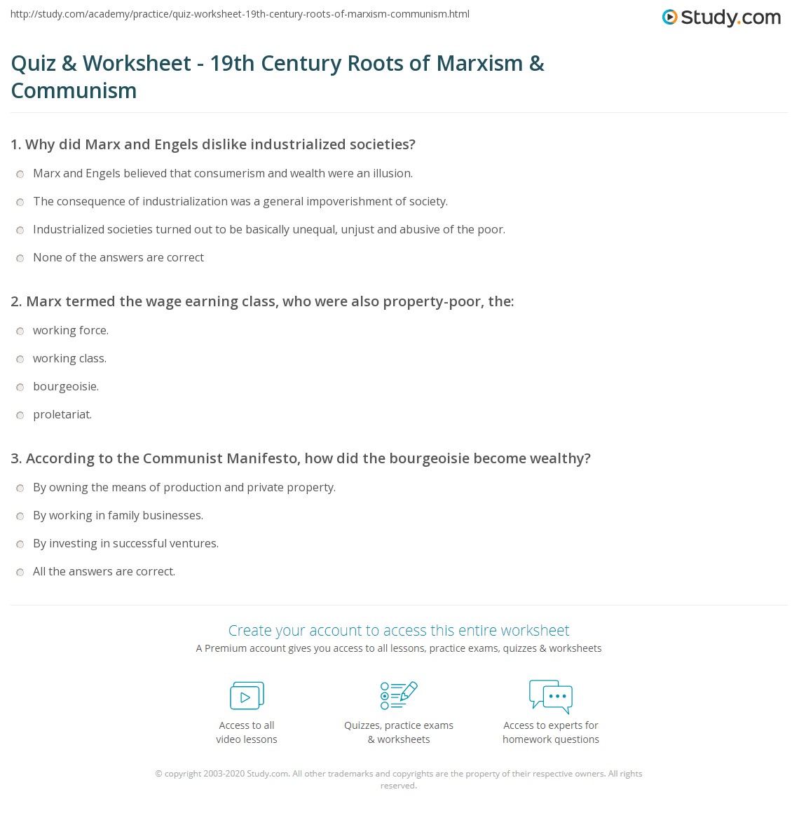 Quiz & Worksheet - 19th Century Roots of Marxism & Communism | Study.com