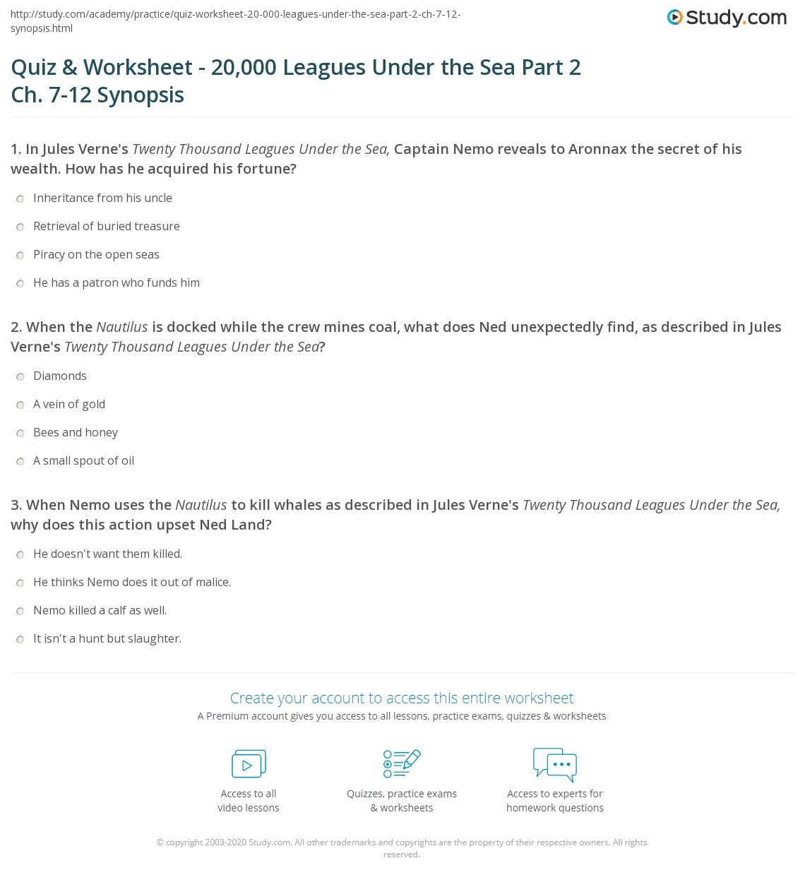 Quiz & Worksheet - 20,000 Leagues Under the Sea Part 2 Ch. 7-12 ...