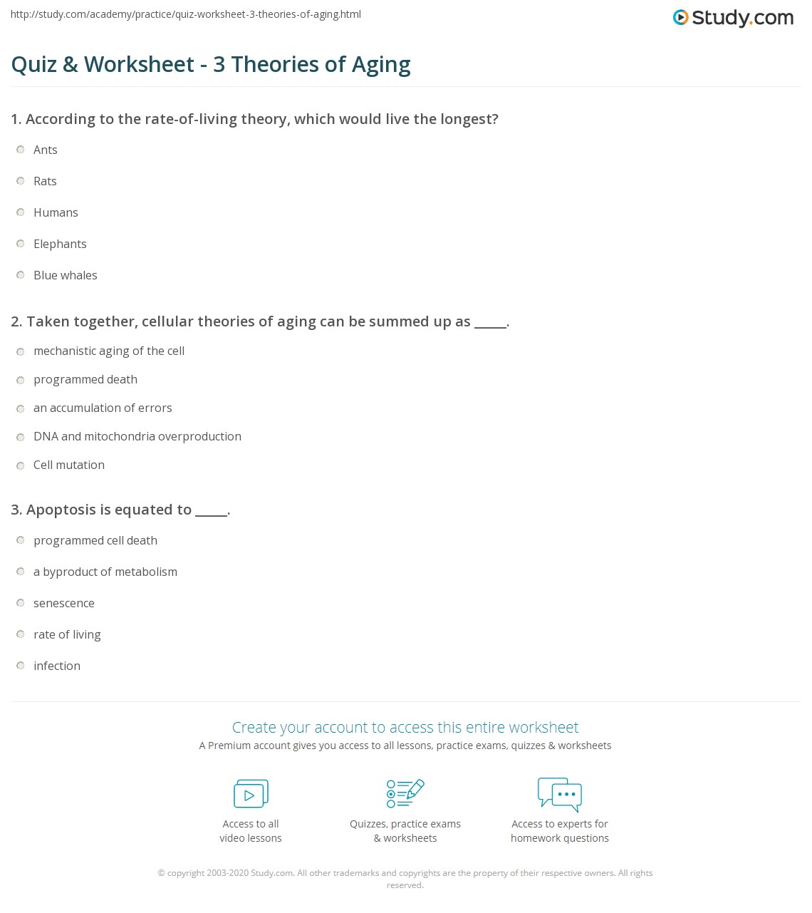 Quiz & Worksheet - 3 Theories of Aging | Study.com