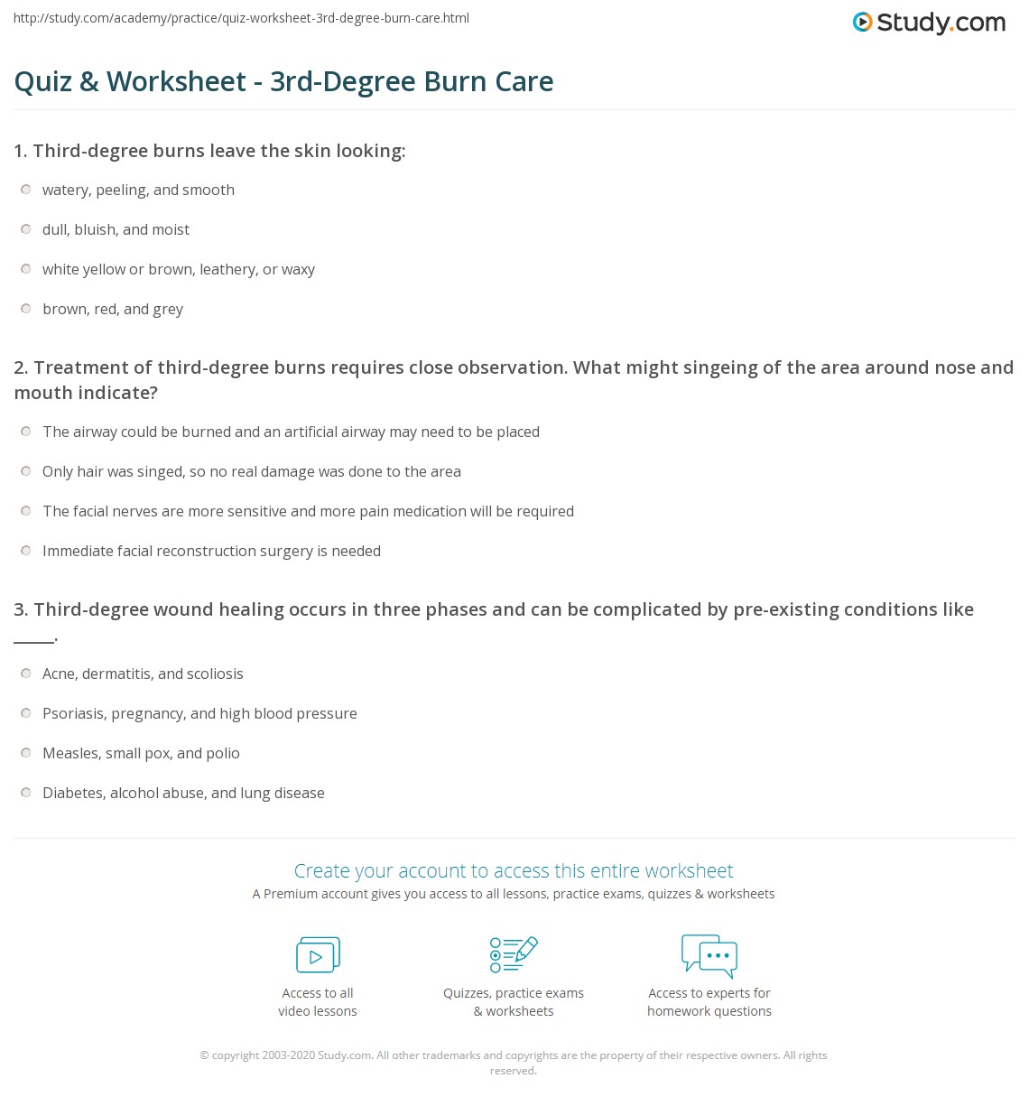 Quiz & Worksheet - 3rd-Degree Burn Care | Study.com