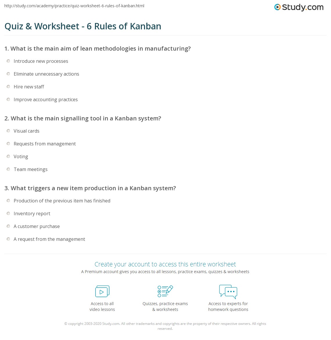 Quiz & Worksheet - 6 Rules of Kanban | Study.com