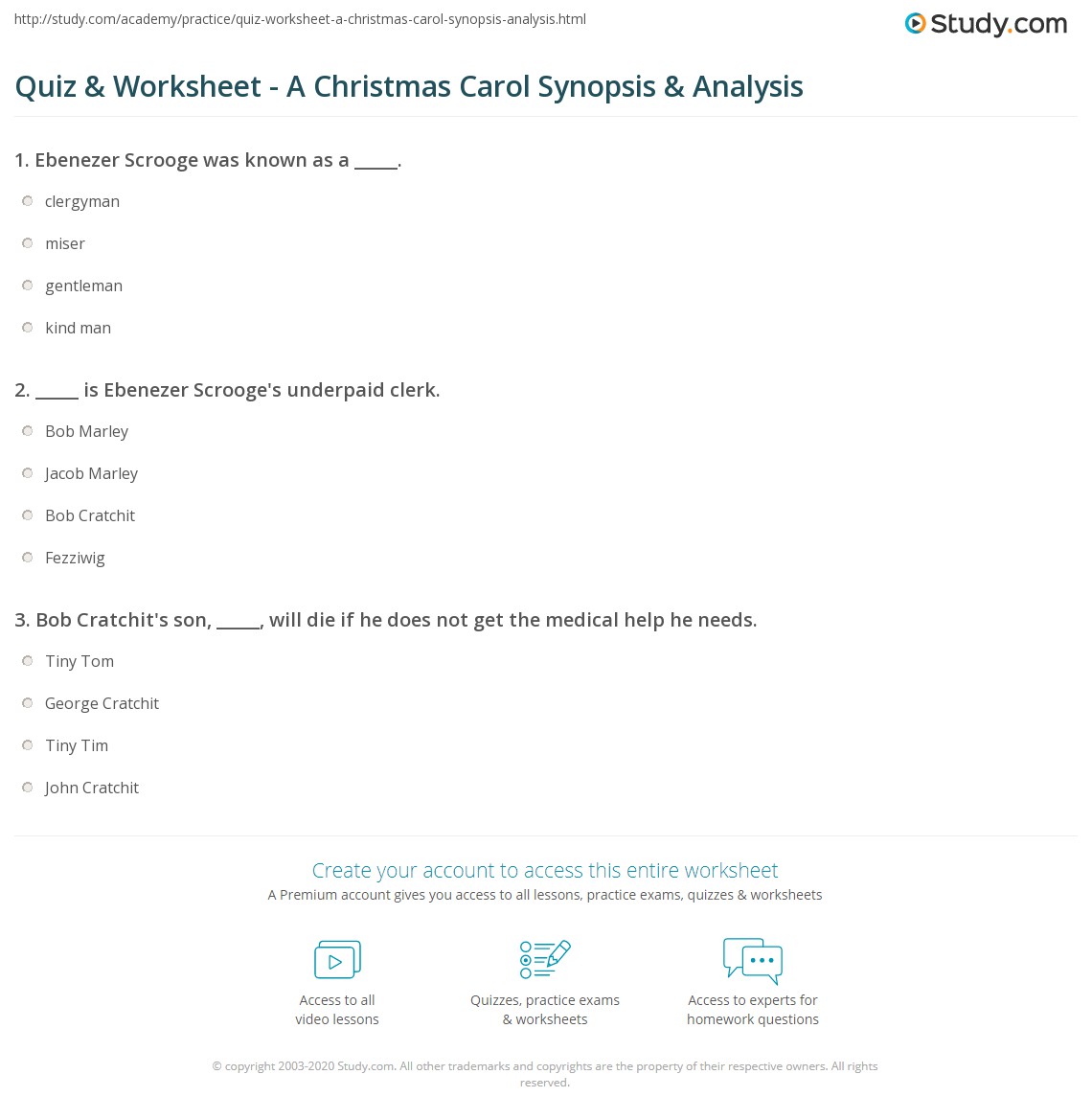 Quiz & Worksheet - A Christmas Carol Synopsis & Analysis | Study.com