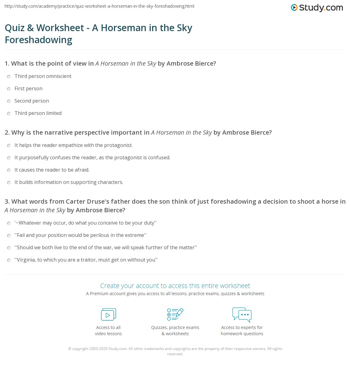Quiz & Worksheet - A Horseman in the Sky Foreshadowing | Study.com