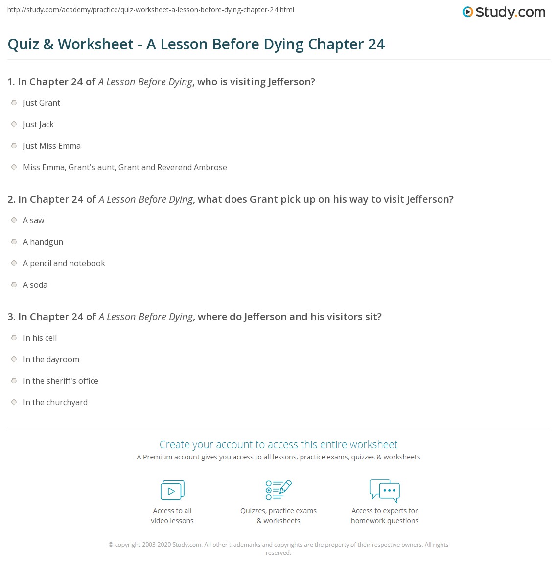 Quiz & Worksheet - A Lesson Before Dying Chapter 24 | Study.com