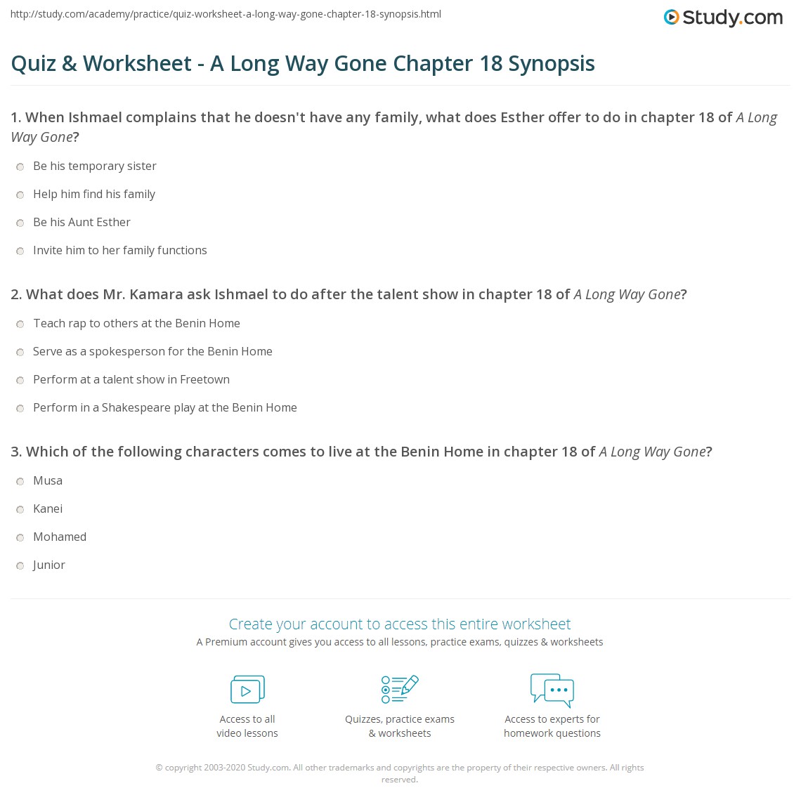 Quiz & Worksheet - A Long Way Gone Chapter 18 Synopsis | Study.com