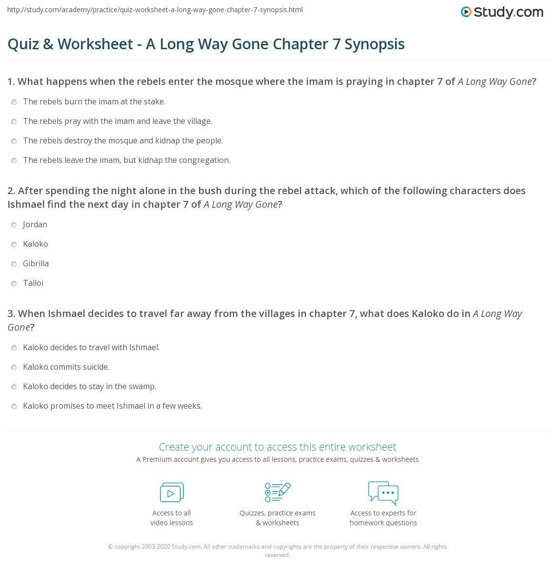 Quiz & Worksheet - A Long Way Gone Chapter 7 Synopsis | Study.com
