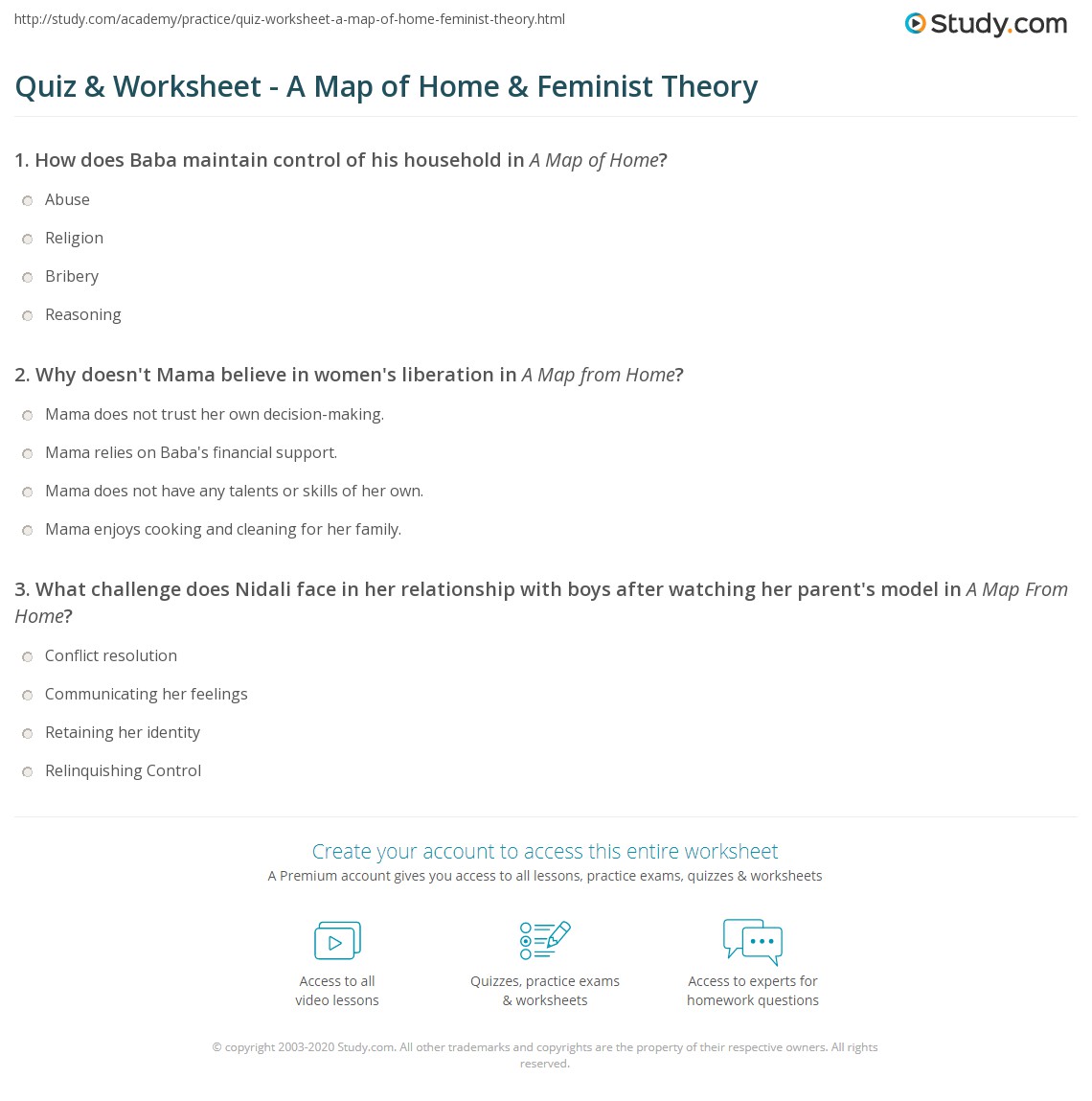 Quiz & Worksheet - A Map of Home & Feminist Theory | Study.com