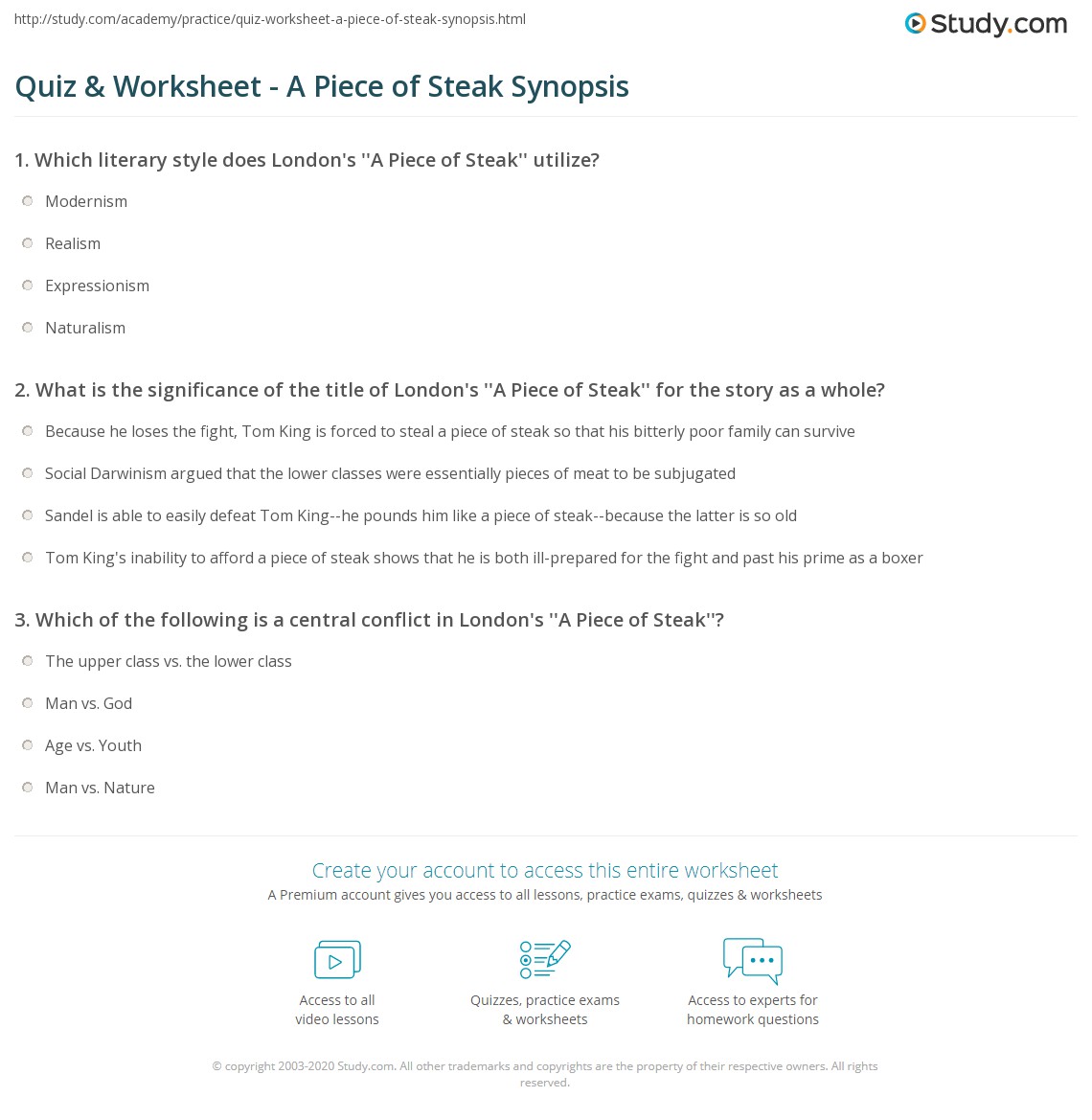 Quiz & Worksheet - A Piece of Steak Synopsis | Study.com