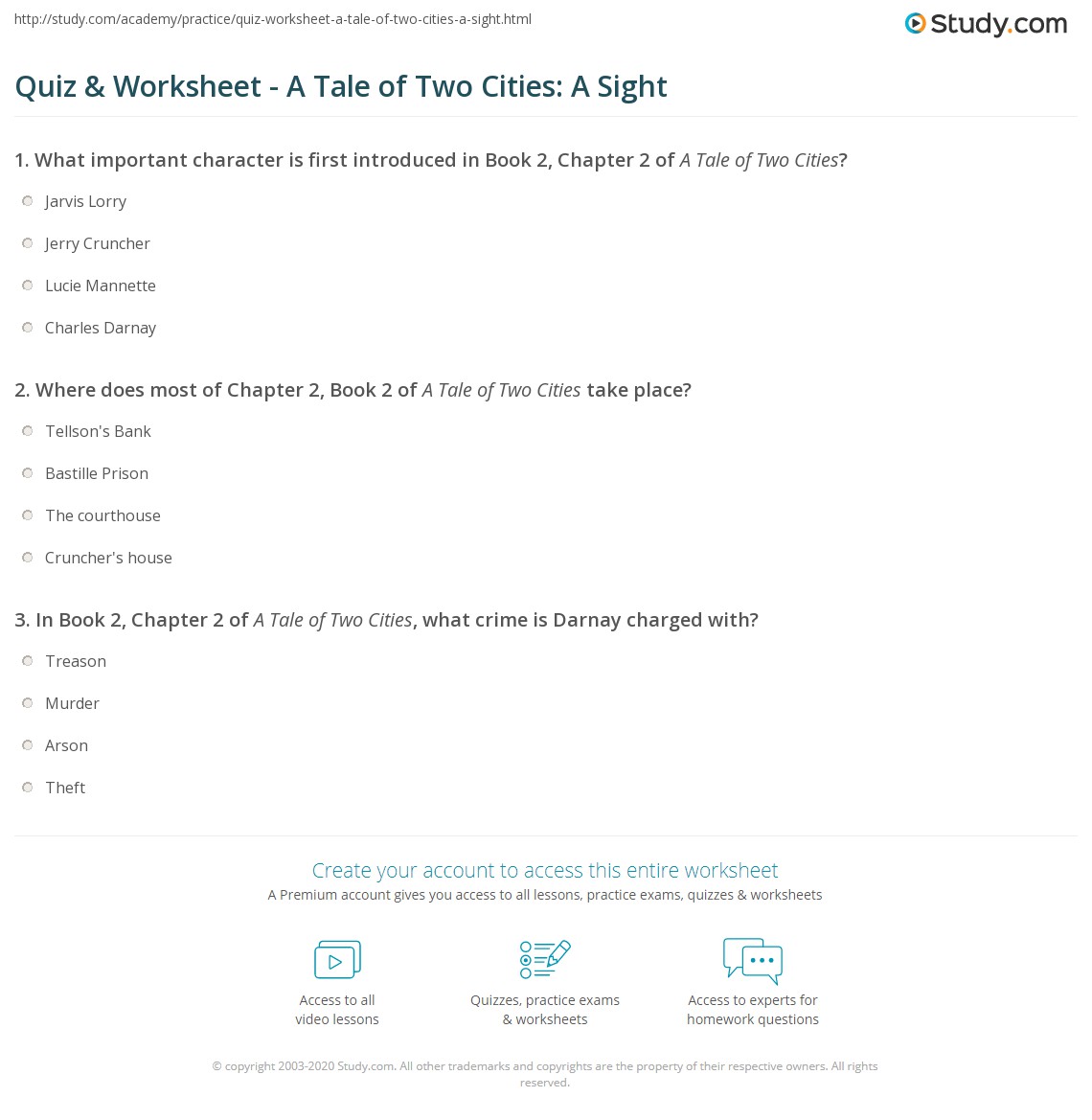 Quiz & Worksheet - A Tale of Two Cities: A Sight | Study.com