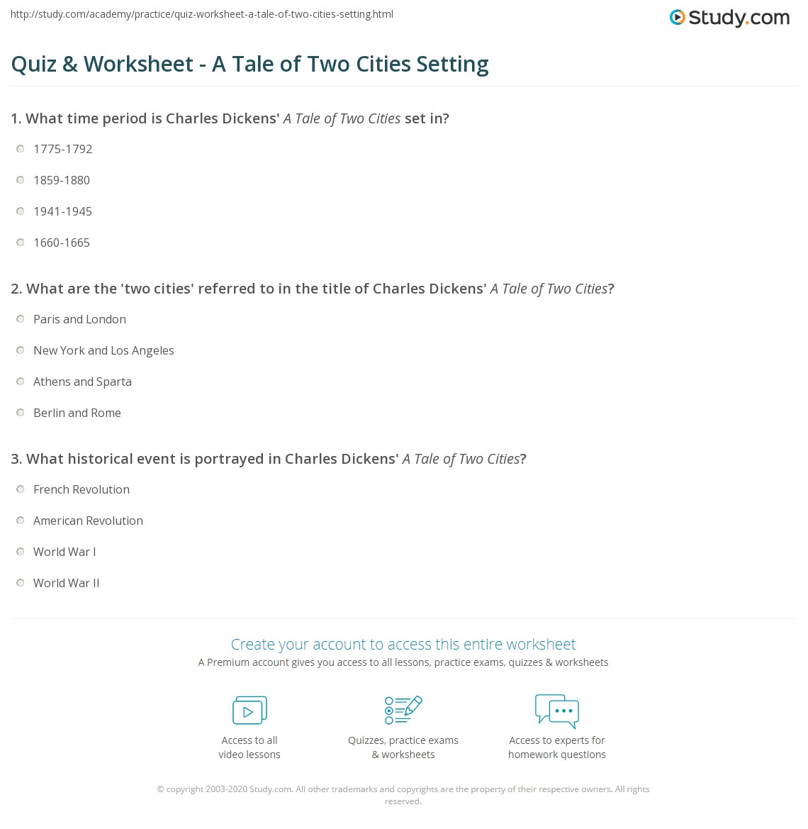 Quiz & Worksheet - A Tale of Two Cities Setting | Study.com