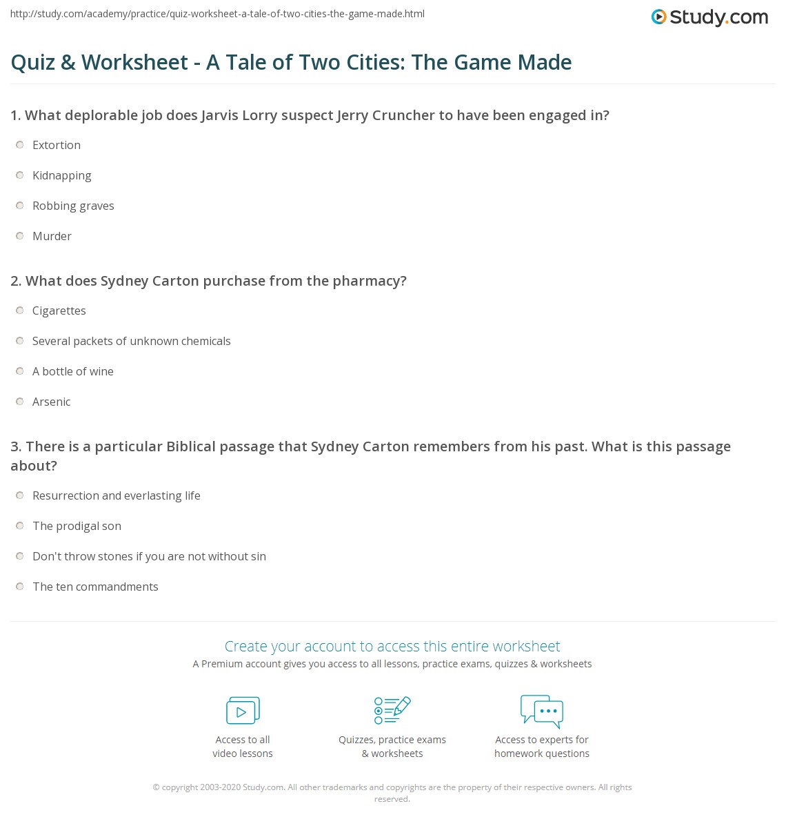 Quiz & Worksheet - A Tale of Two Cities: The Game Made | Study.com