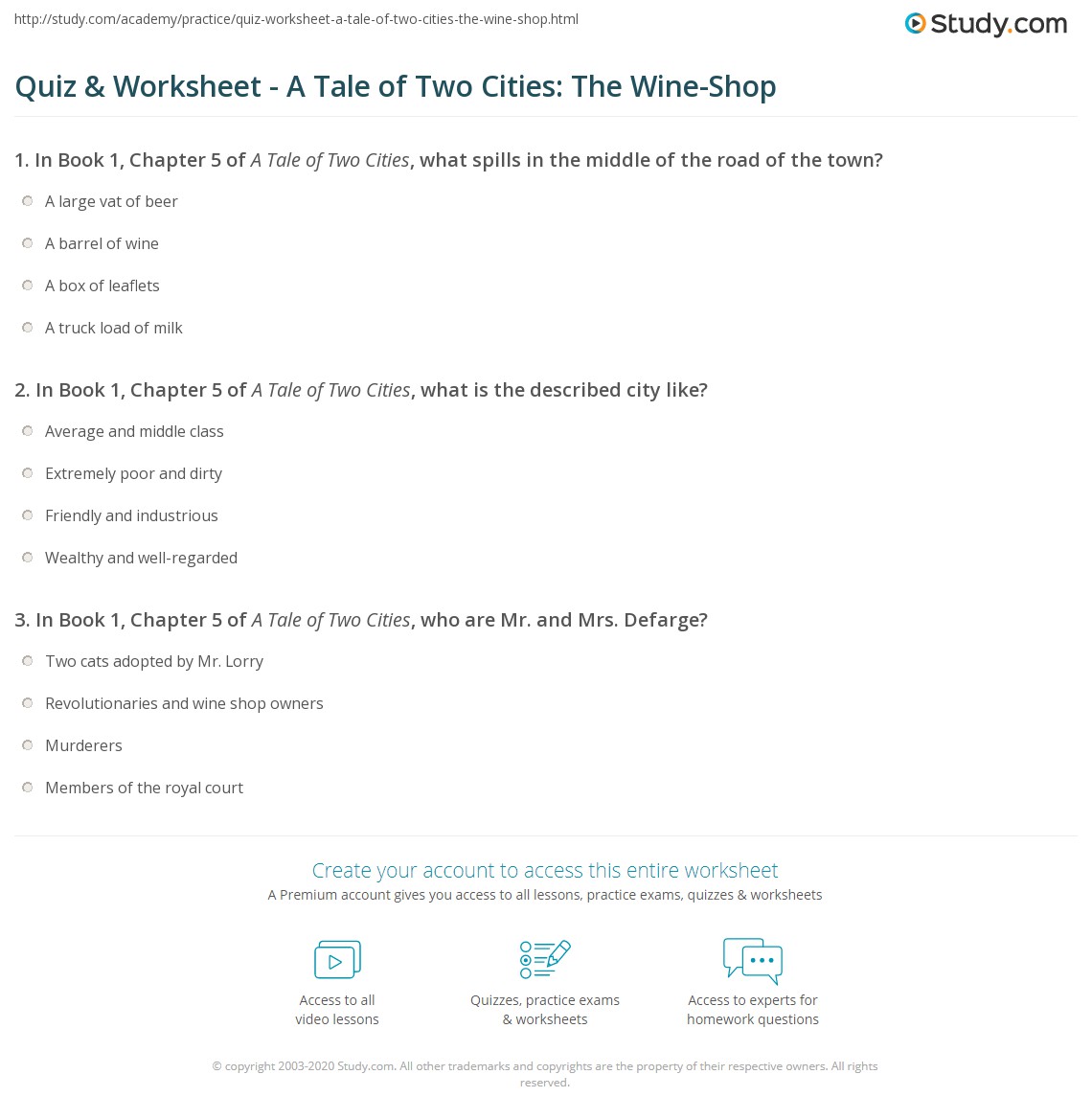 Quiz & Worksheet - A Tale of Two Cities: The Wine-Shop | Study.com