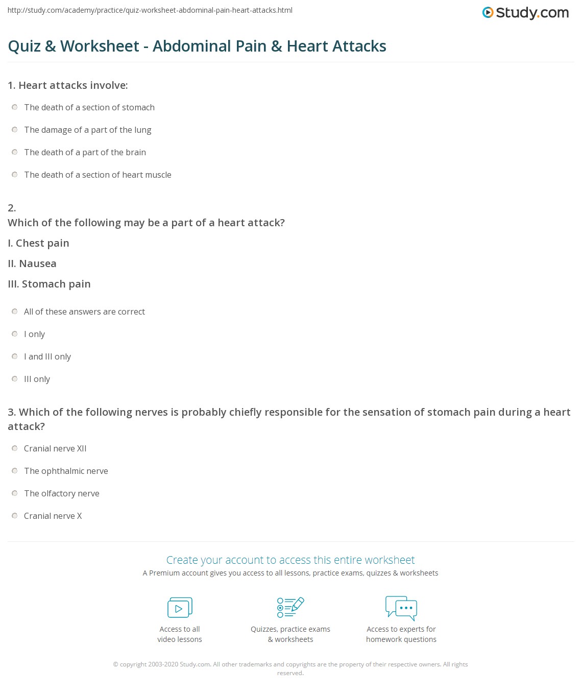 Quiz & Worksheet - Abdominal Pain & Heart Attacks | Study.com