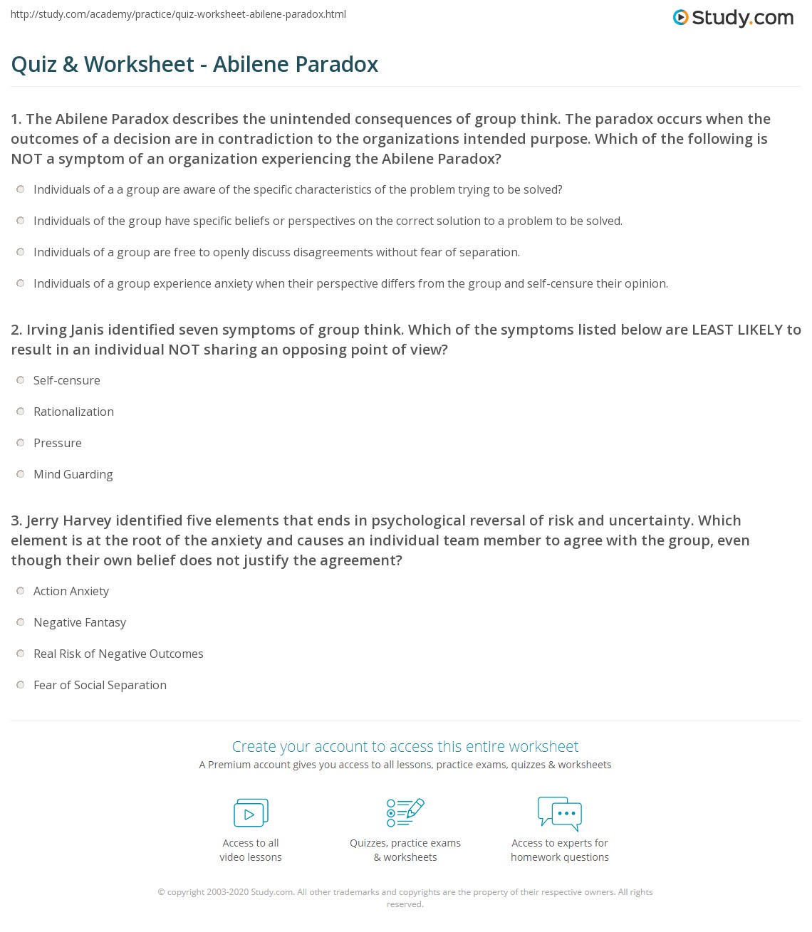 Quiz & Worksheet - Abilene Paradox | Study.com