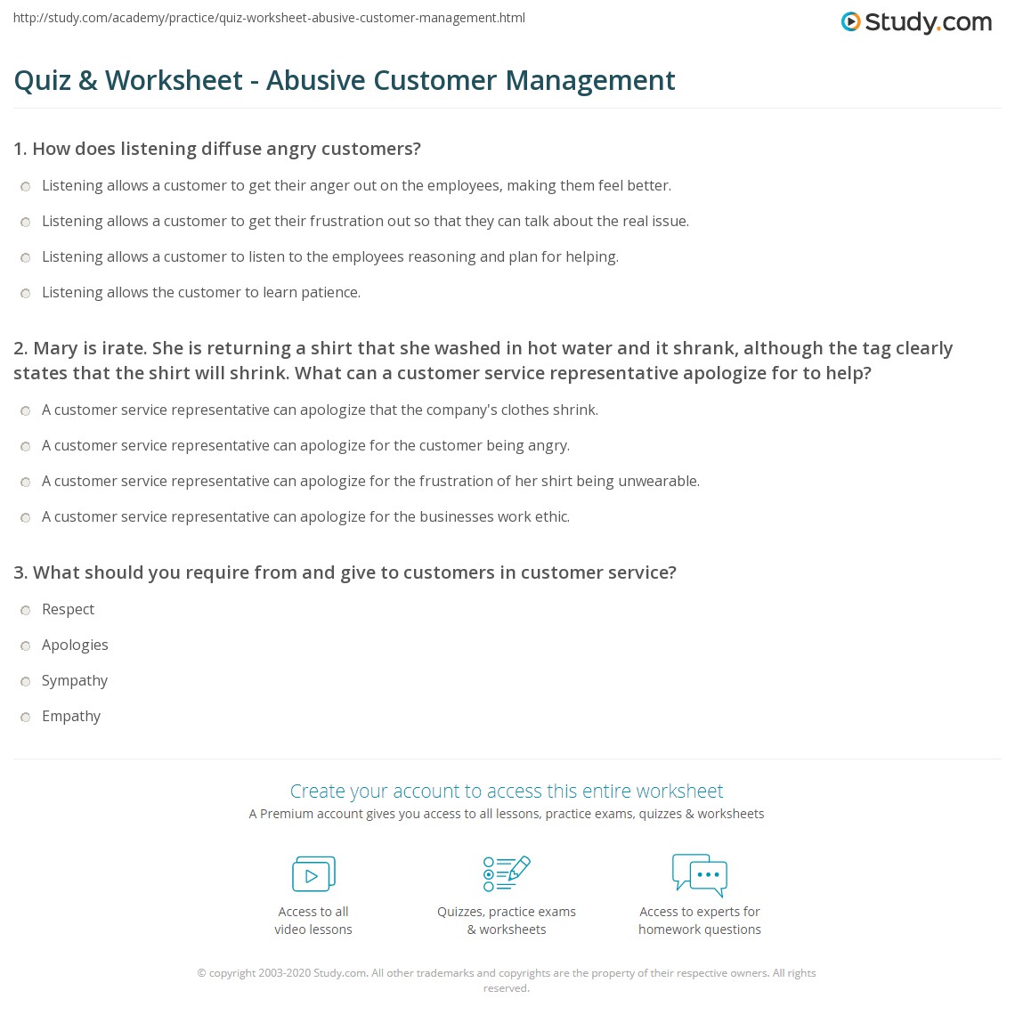 Quiz & Worksheet - Abusive Customer Management | Study.com