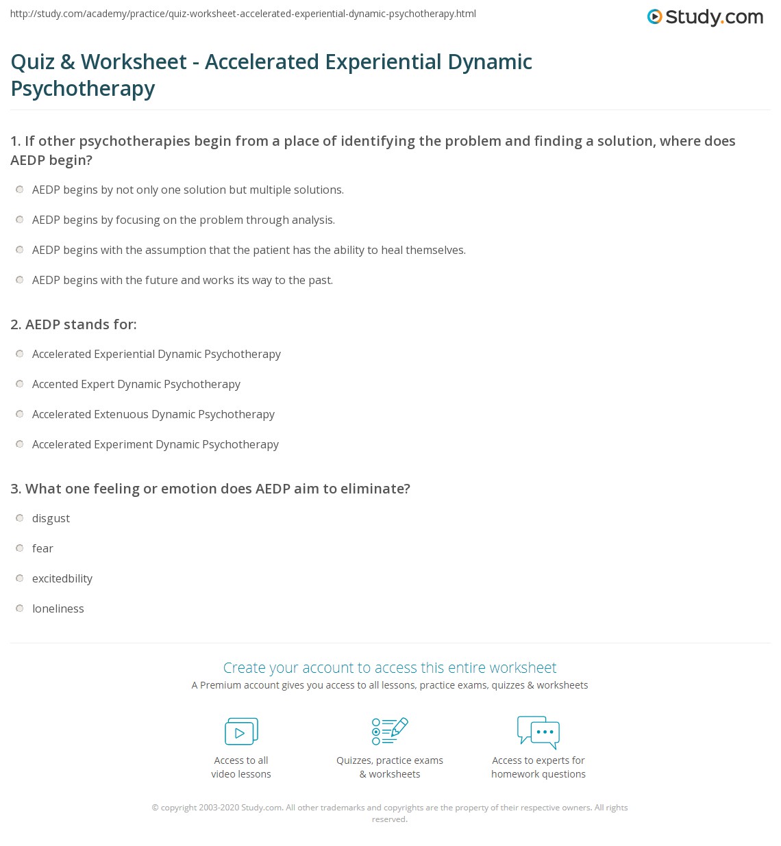 Quiz & Worksheet - Accelerated Experiential Dynamic Psychotherapy ...