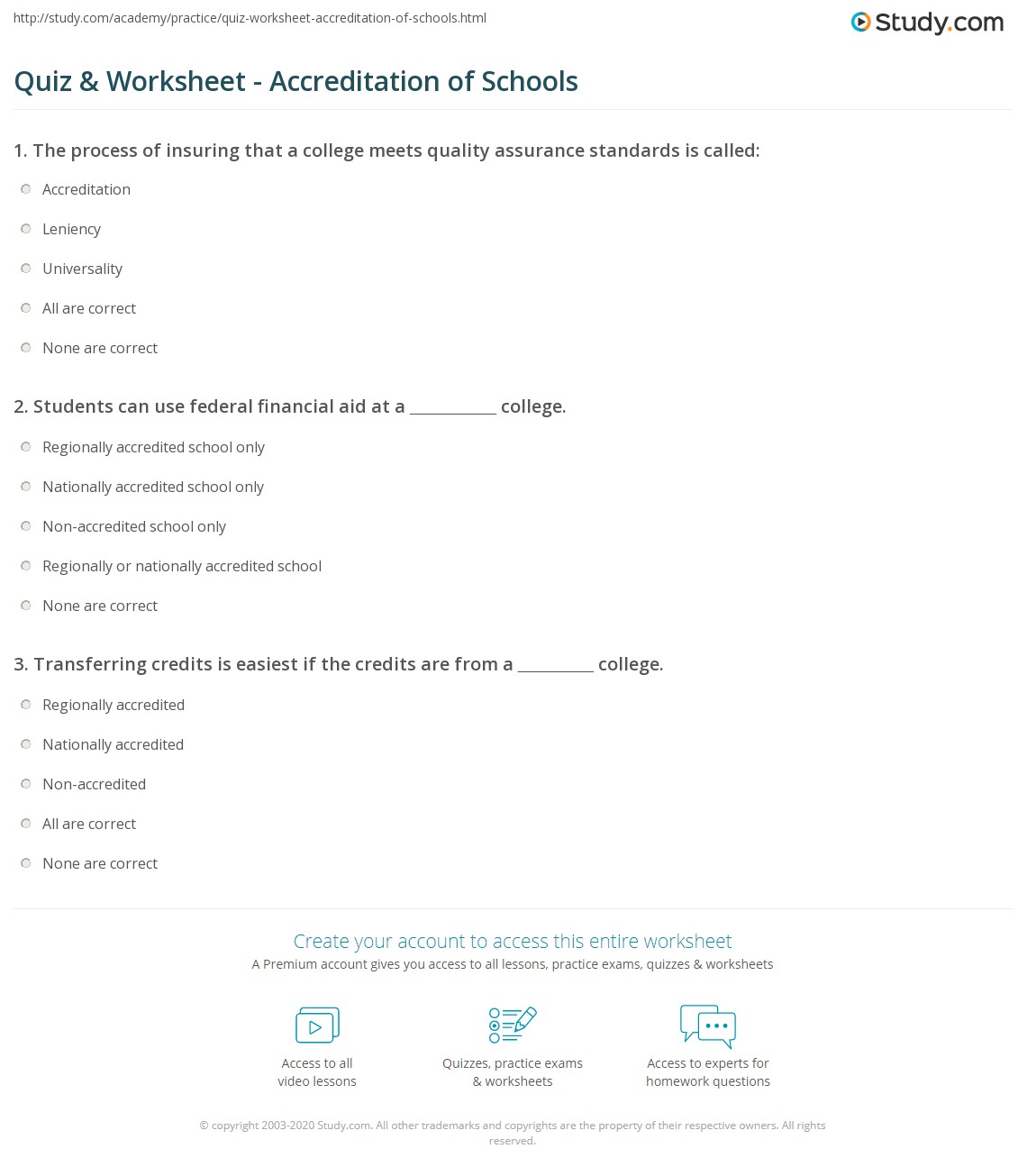 Quiz & Worksheet - Accreditation of Schools | Study.com
