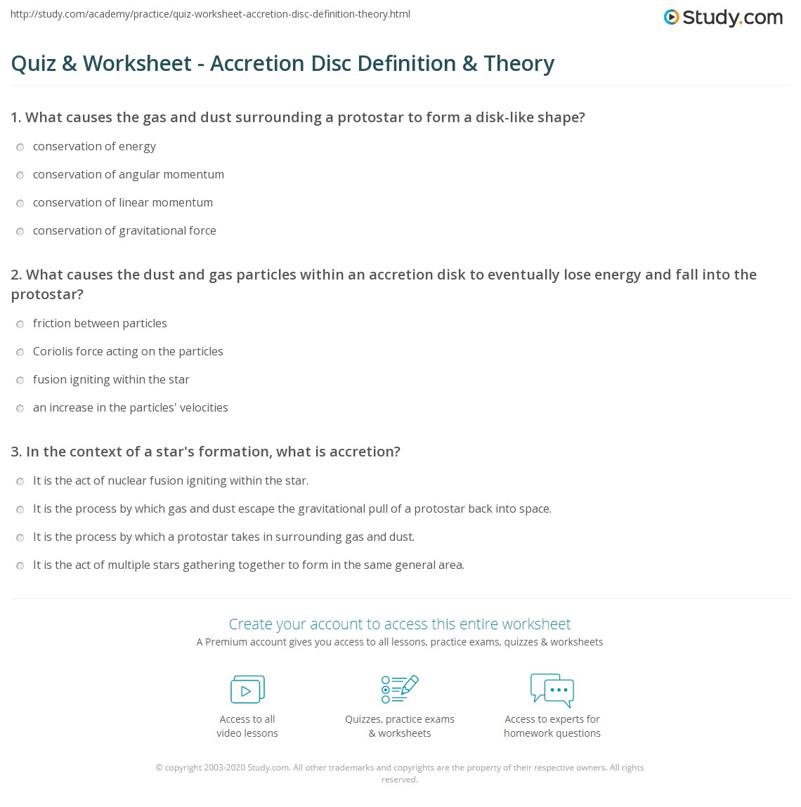 Quiz & Worksheet - Accretion Disc Definition & Theory | Study.com