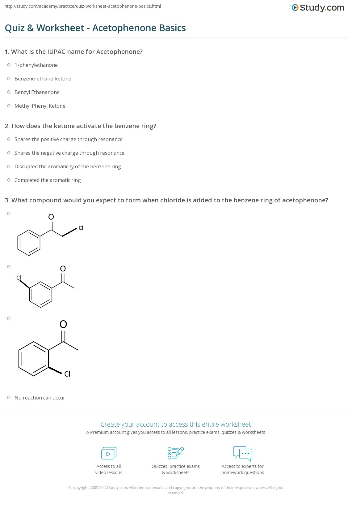 Quiz & Worksheet - Acetophenone Basics | Study.com