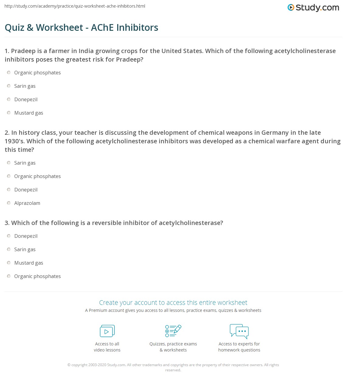 Quiz & Worksheet - AChE Inhibitors | Study.com
