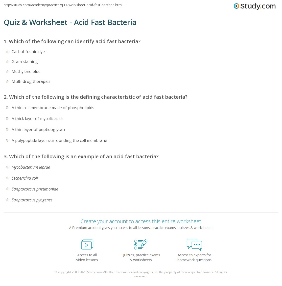 Quiz & Worksheet - Acid Fast Bacteria | Study.com