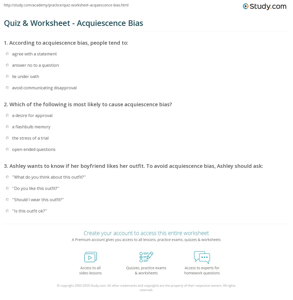 Quiz & Worksheet - Acquiescence Bias | Study.com