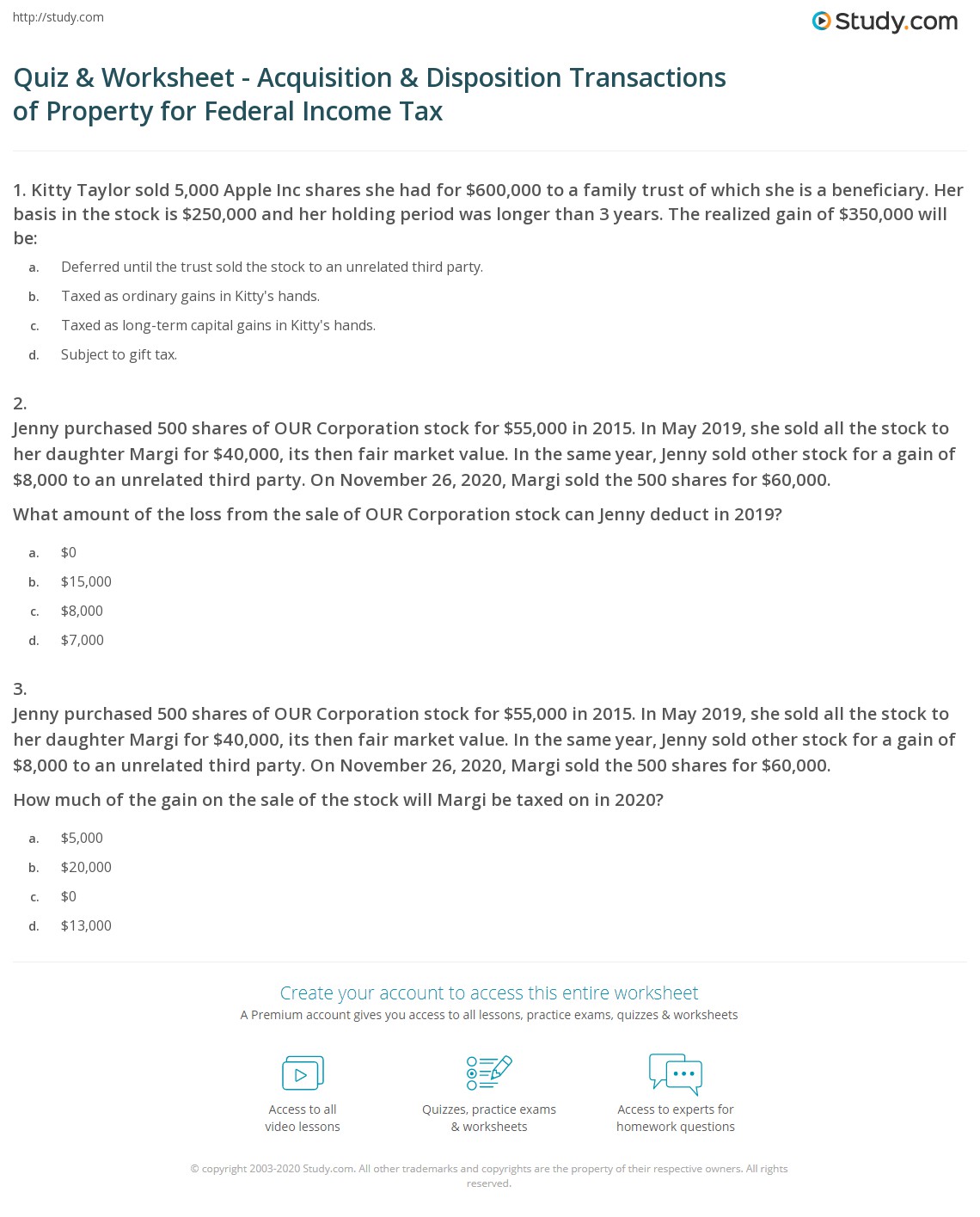 Quiz & Worksheet - Acquisition & Disposition Transactions of Property ...