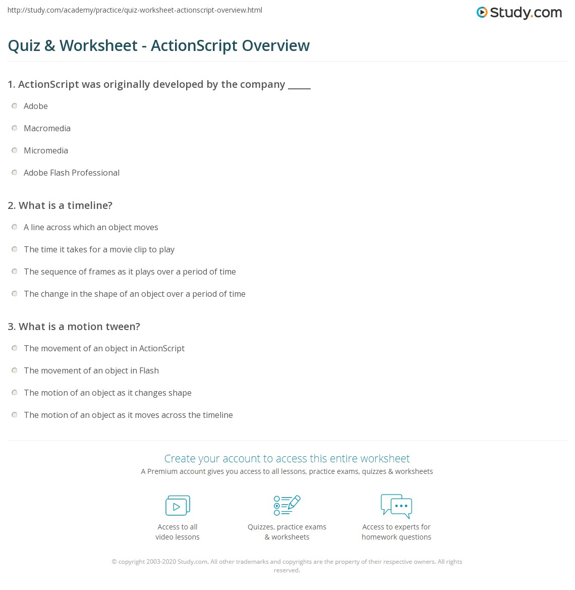 Quiz & Worksheet - ActionScript Overview | Study.com