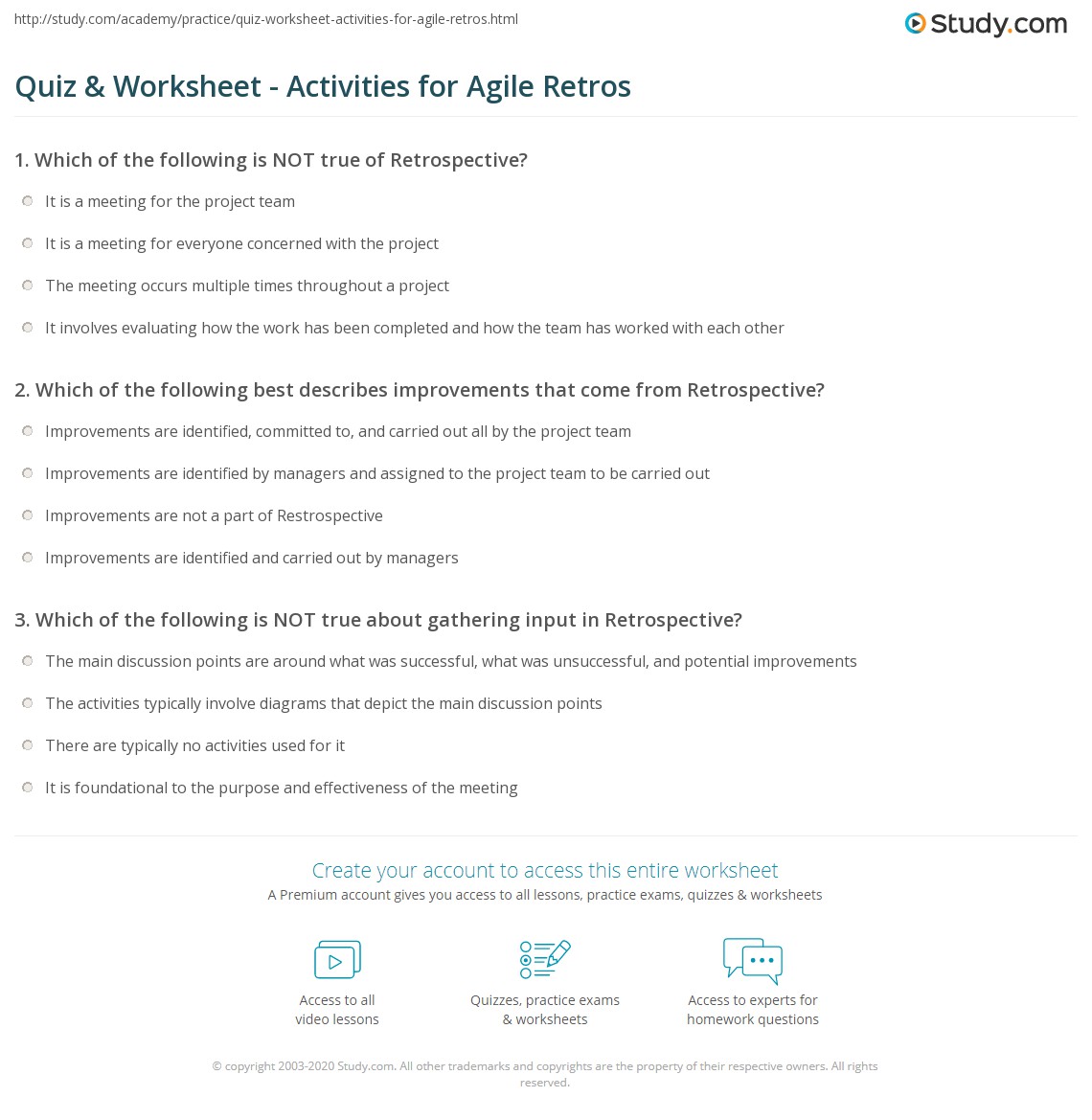 Quiz & Worksheet - Activities for Agile Retros | Study.com
