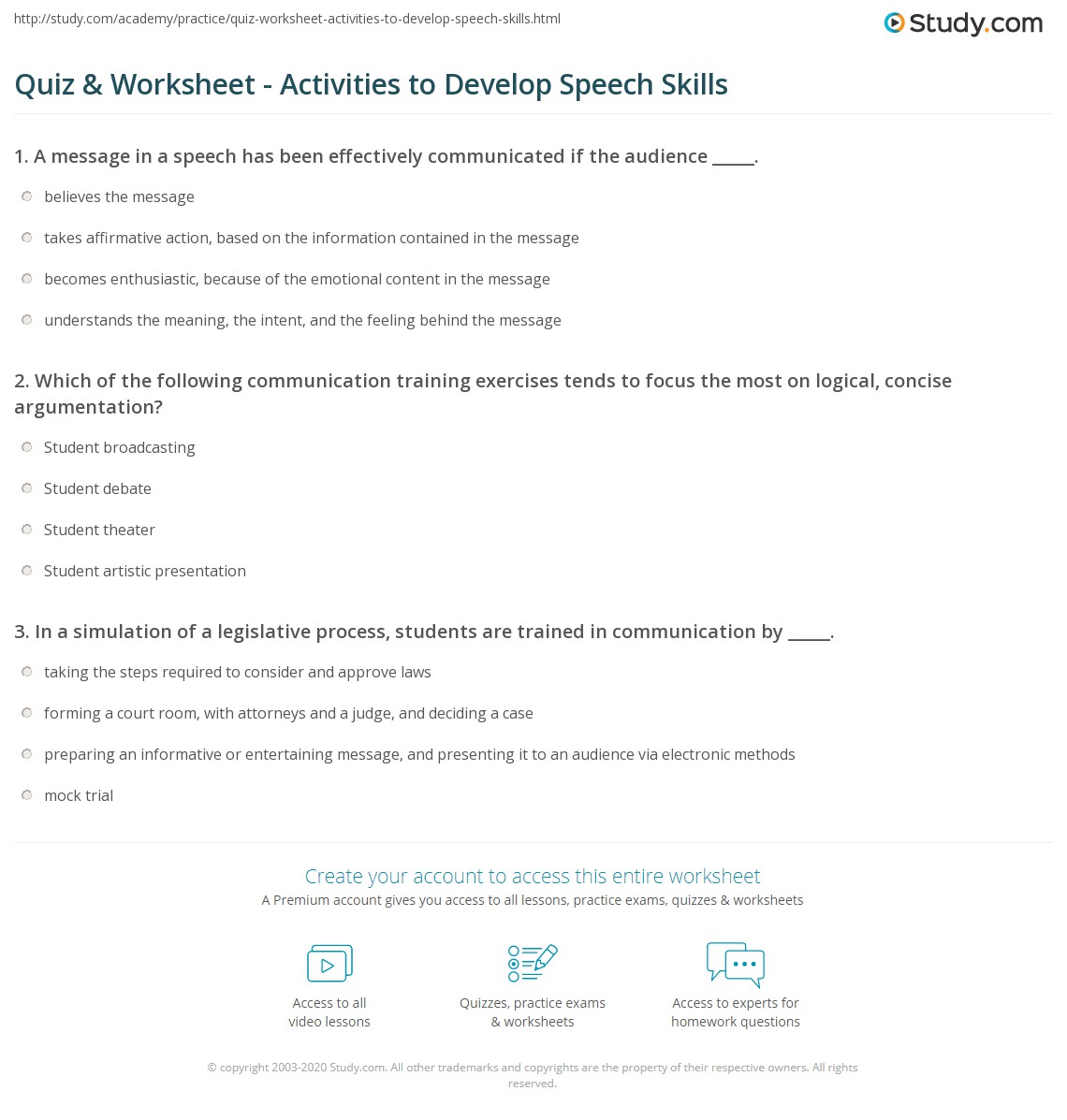 Quiz & Worksheet - Activities to Develop Speech Skills | Study.com