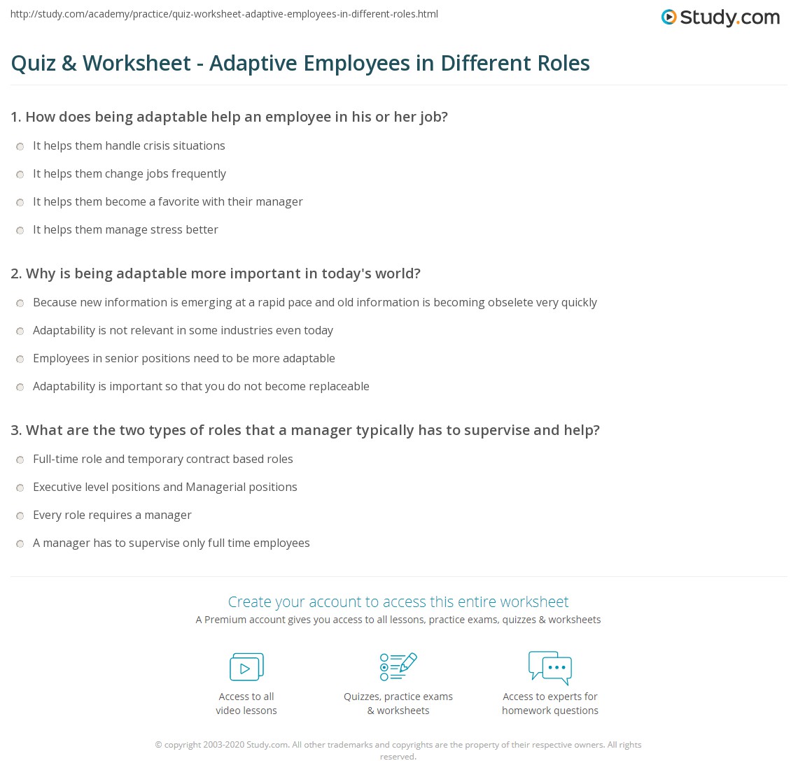 Quiz & Worksheet - Adaptive Employees in Different Roles | Study.com