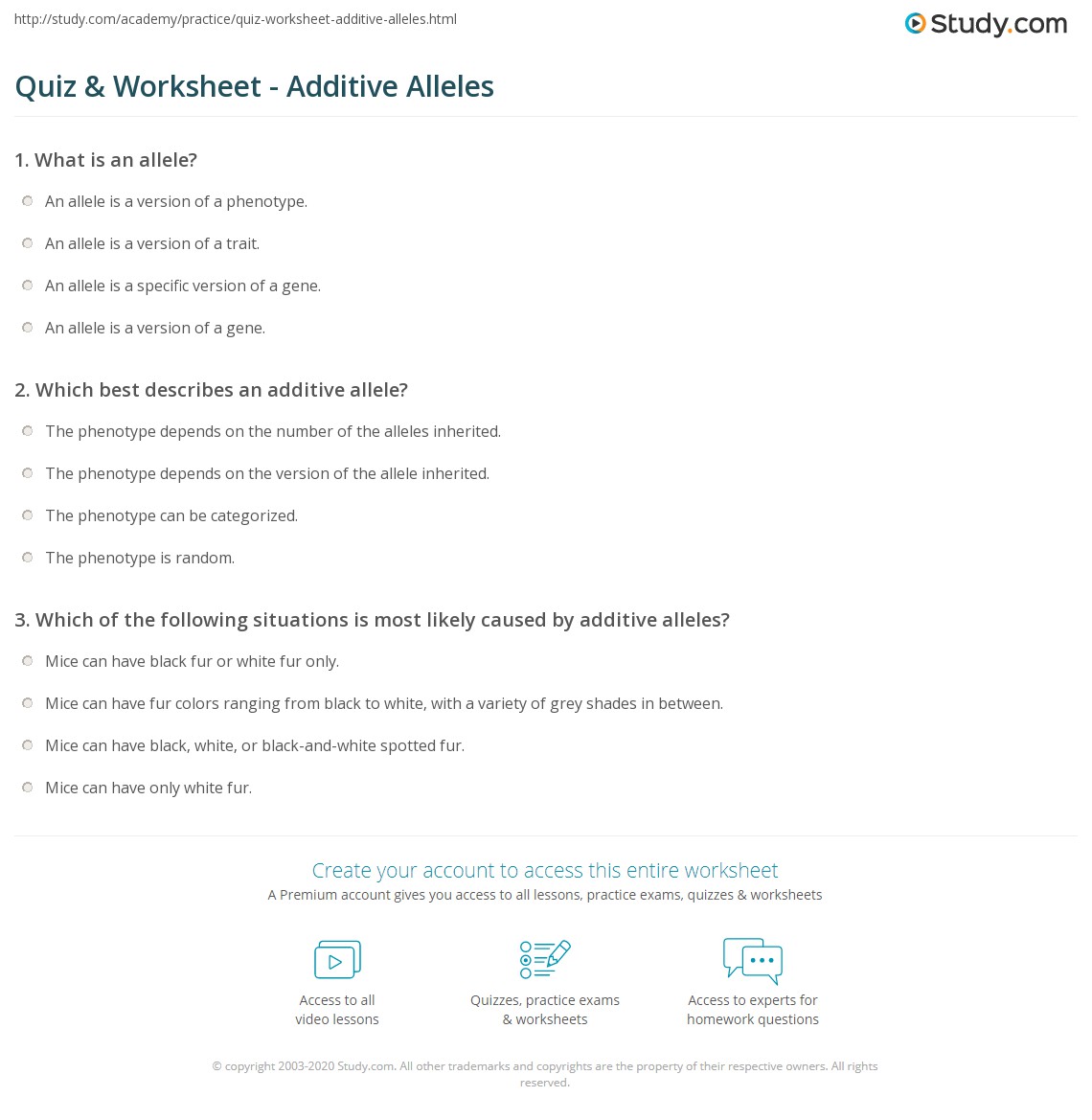 Quiz & Worksheet - Additive Alleles | Study.com