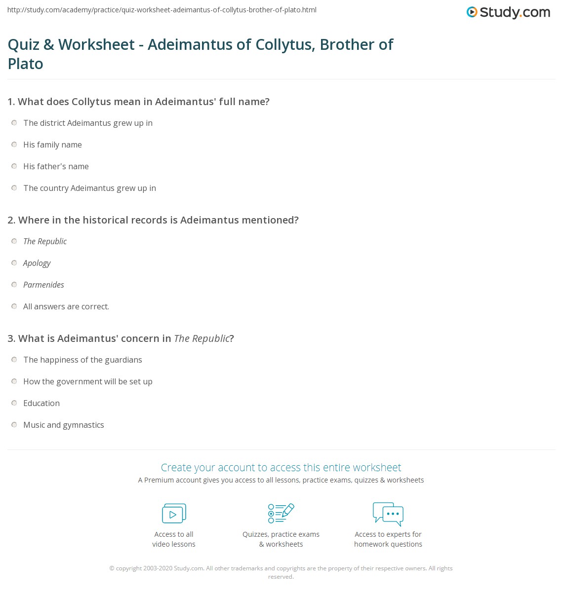 Quiz & Worksheet - Adeimantus of Collytus, Brother of Plato | Study.com
