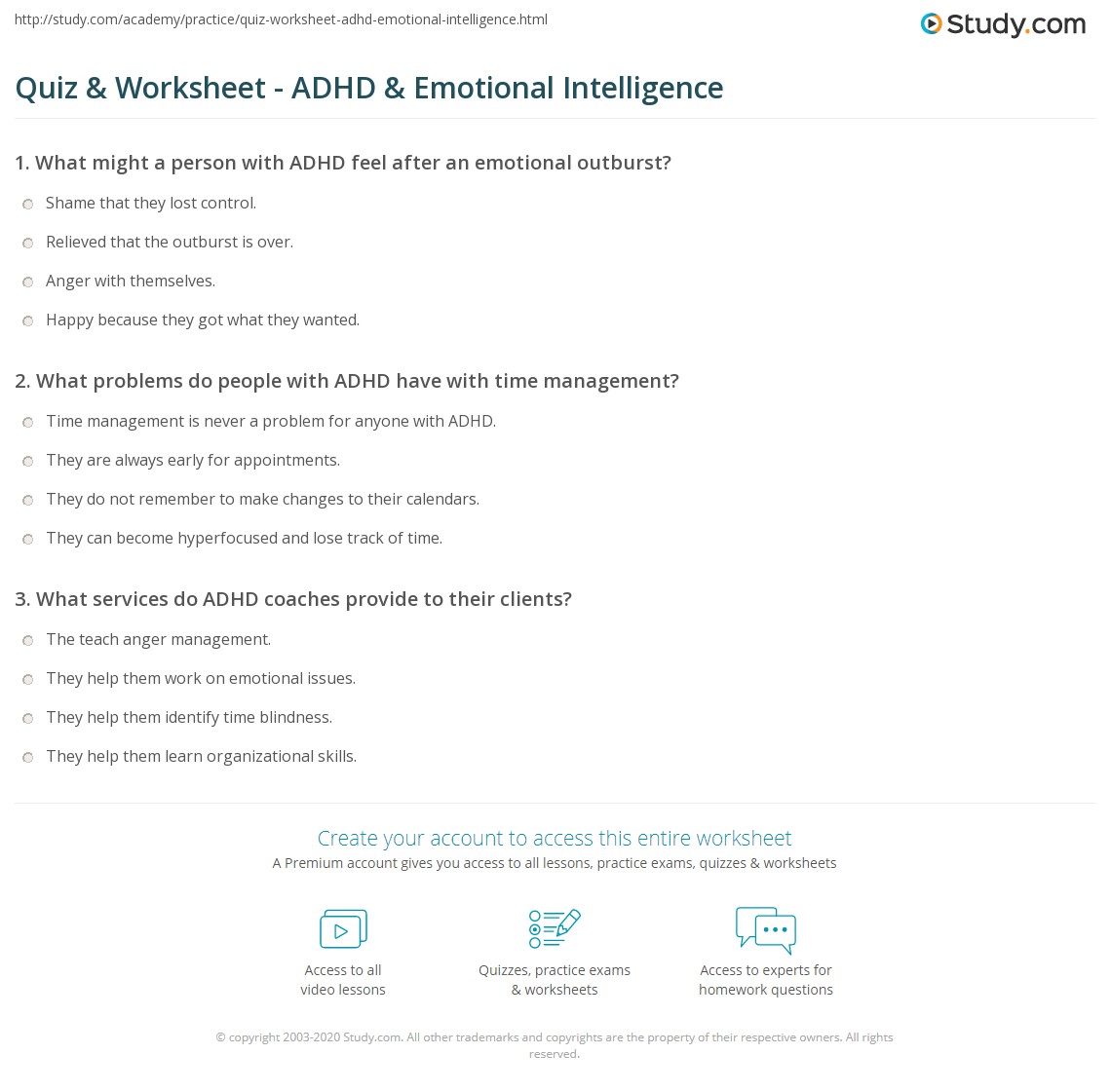 Quiz & Worksheet - ADHD & Emotional Intelligence | Study.com