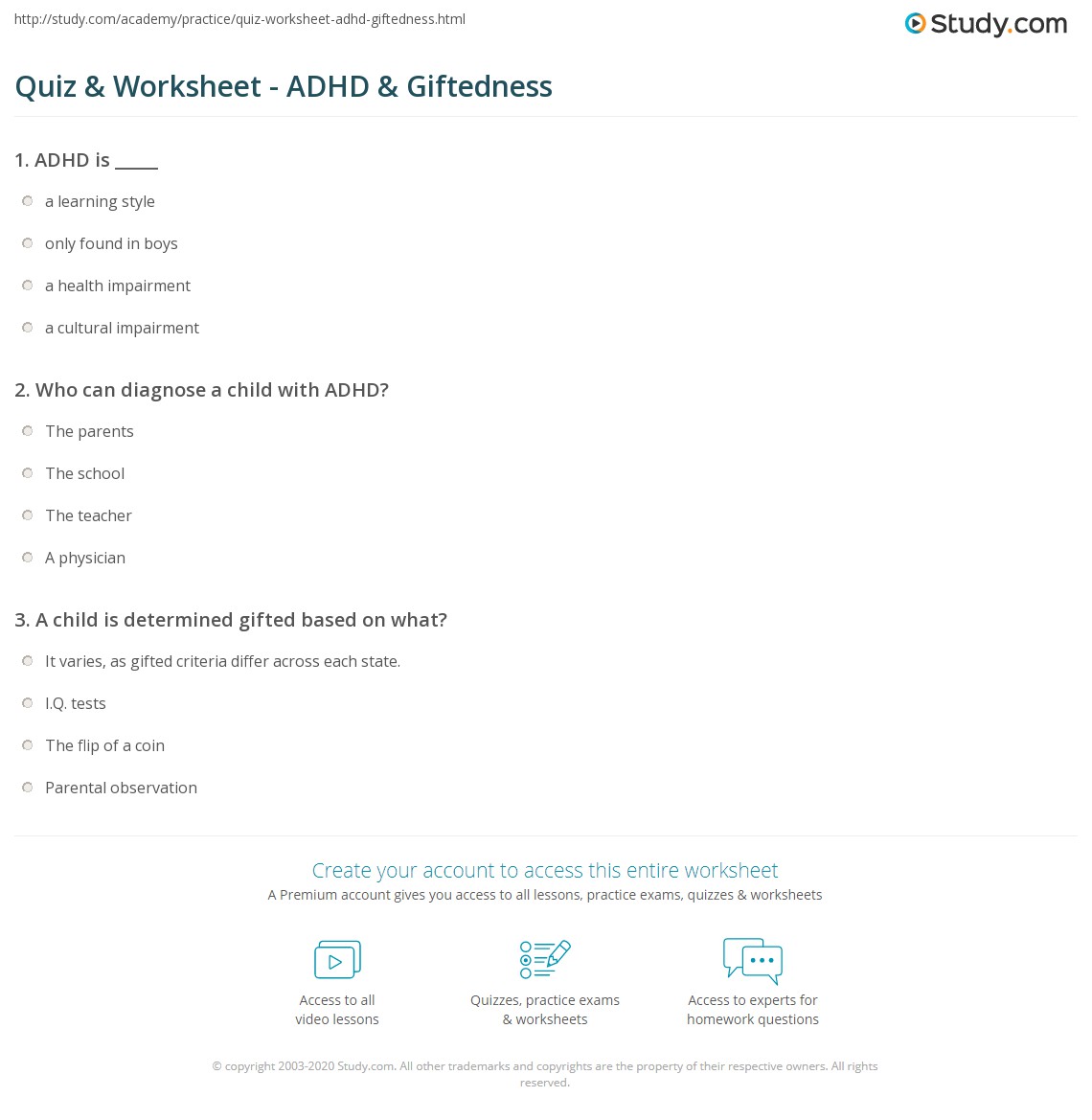 Quiz & Worksheet - ADHD & Giftedness | Study.com