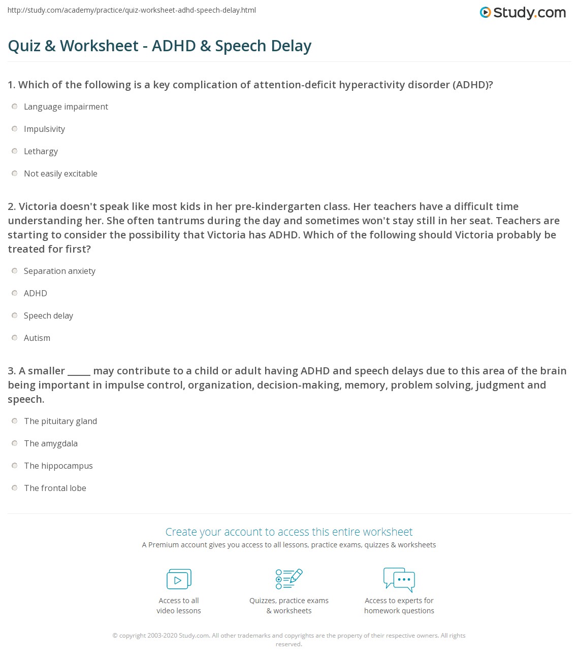 Quiz & Worksheet - ADHD & Speech Delay | Study.com