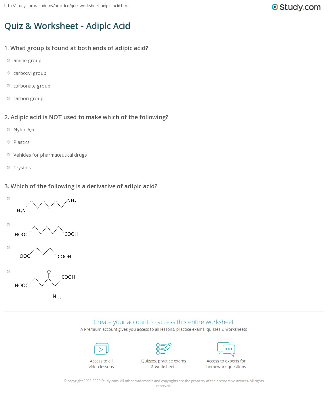 Quiz & Worksheet - Adipic Acid | Study.com