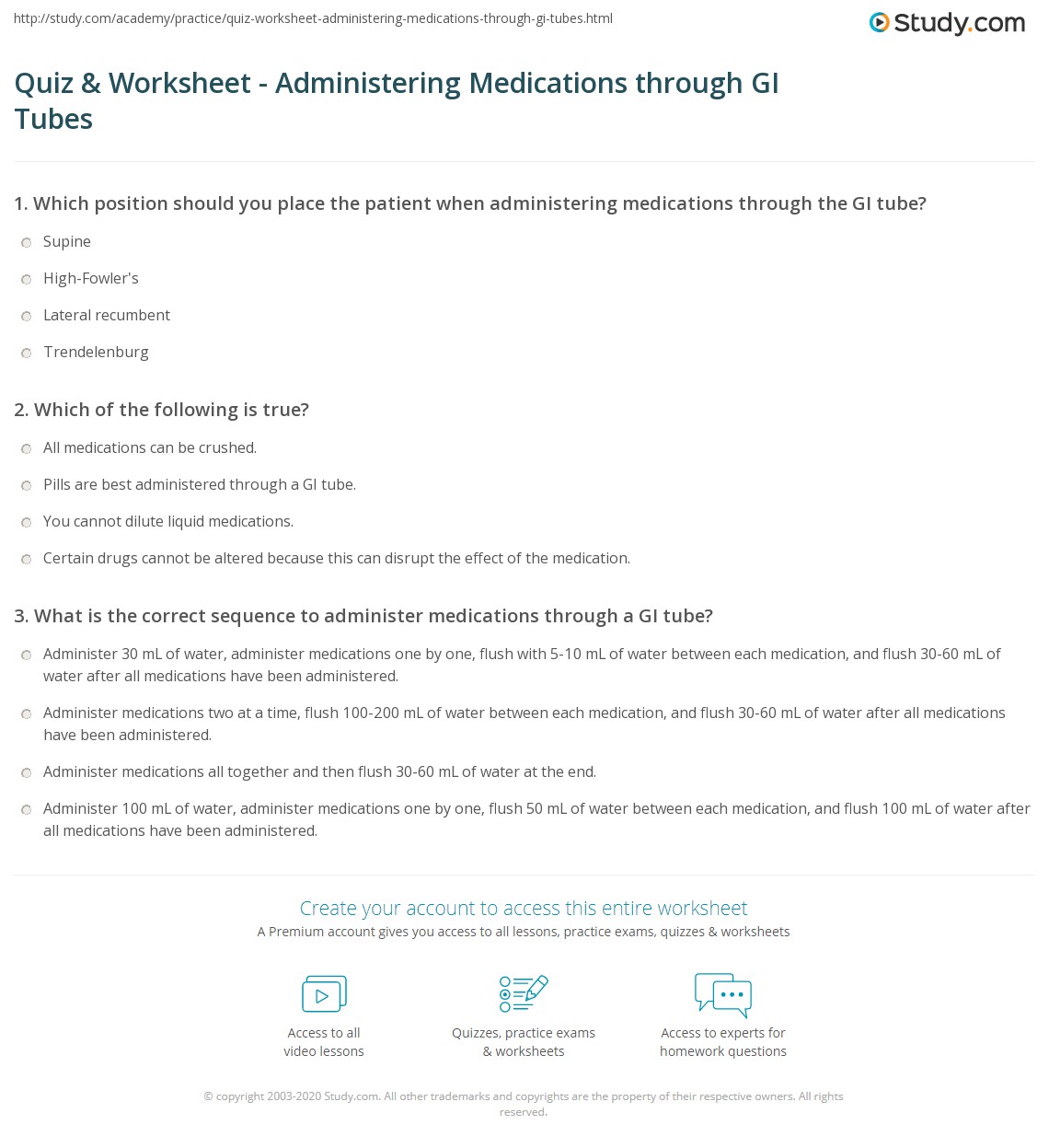 Quiz & Worksheet - Administering Medications through GI Tubes | Study.com