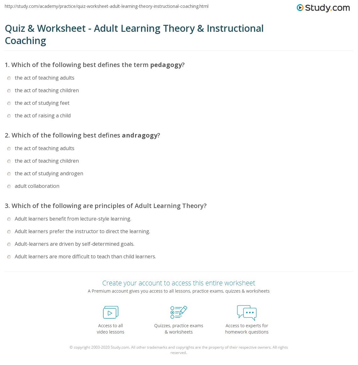 Quiz & Worksheet - Adult Learning Theory & Instructional Coaching ...