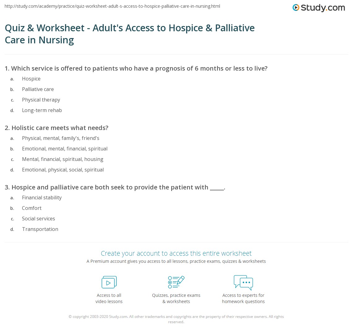 Quiz & Worksheet - Adult's Access to Hospice & Palliative Care in ...