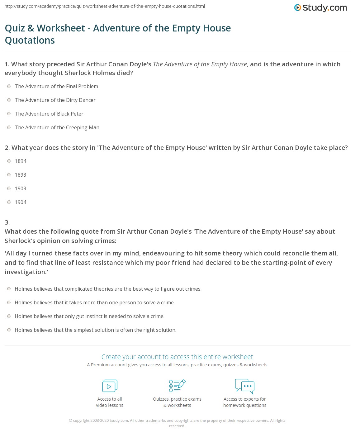 Quiz & Worksheet - Adventure of the Empty House Quotations | Study.com