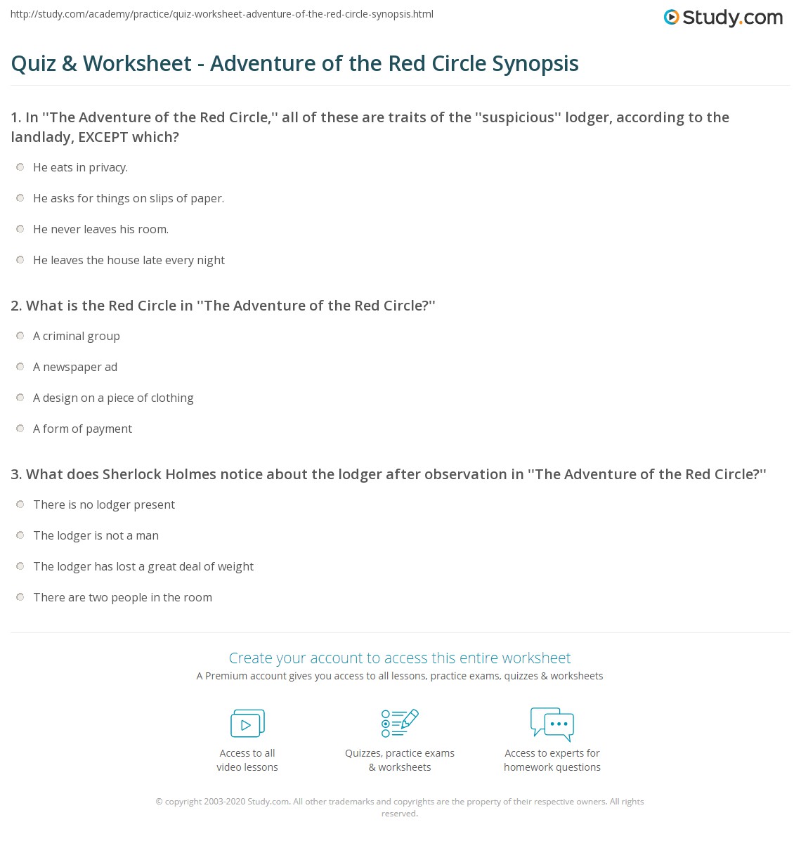 Quiz & Worksheet - Adventure of the Red Circle Synopsis | Study.com