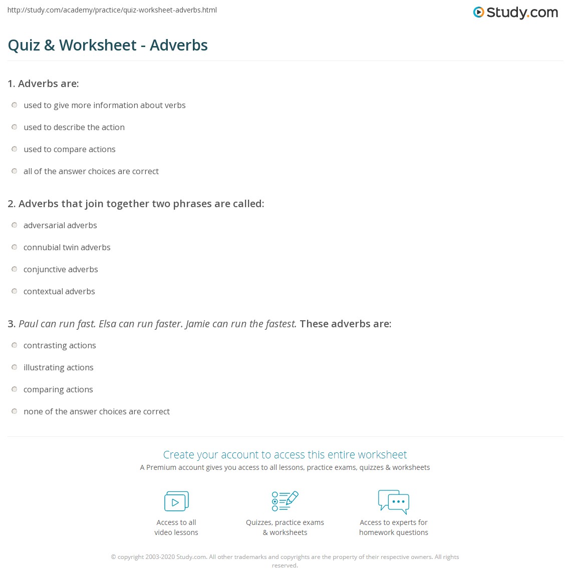 Quiz & Worksheet - Adverbs | Study.com