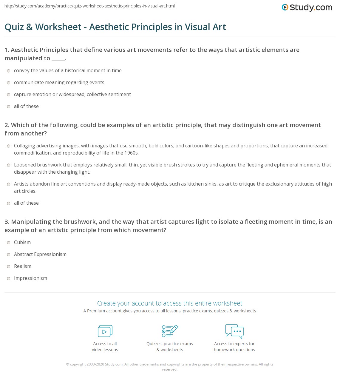 Quiz & Worksheet - Aesthetic Principles in Visual Art | Study.com